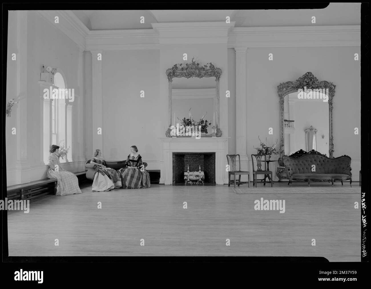 Hamilton Hall, Chestnut Street, Salem: interior, three pretty girls ...