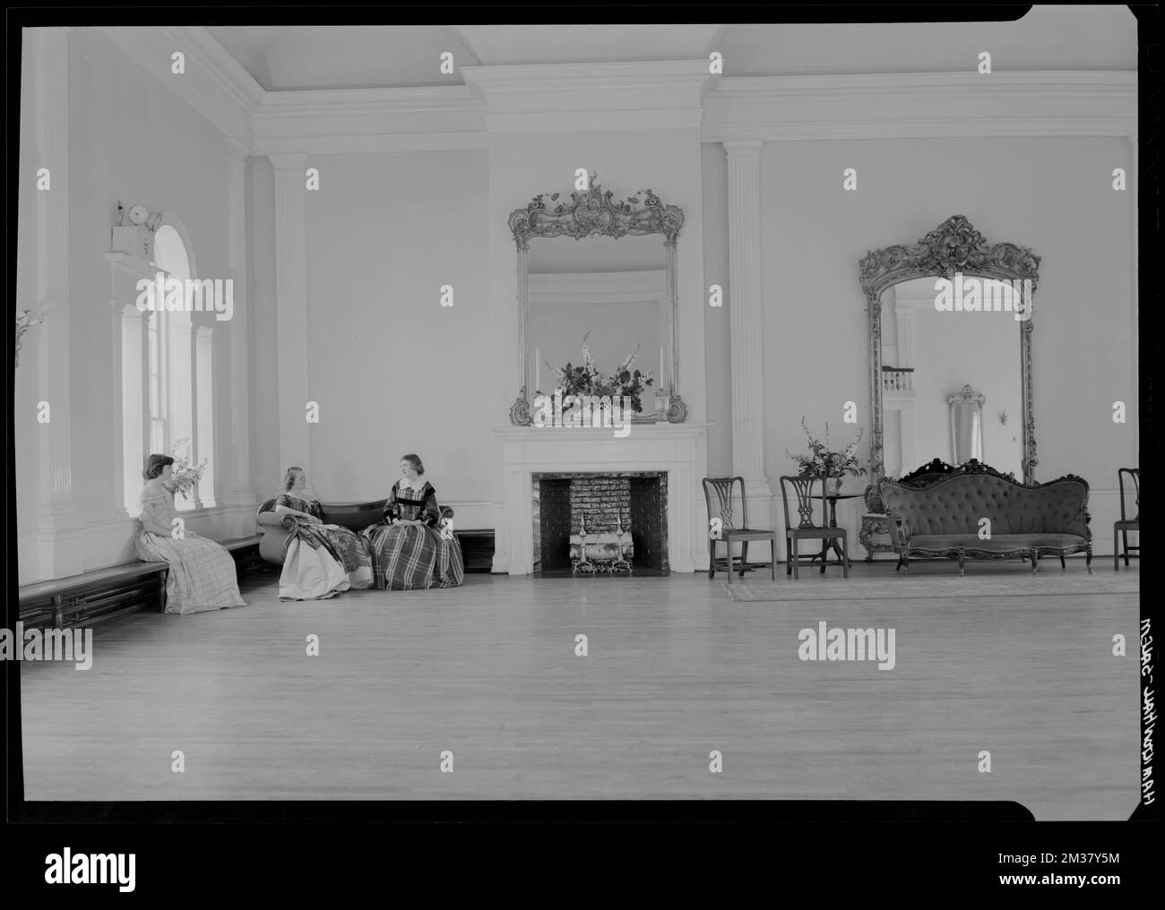 Hamilton Hall, Chestnut Street, Salem: interior, three pretty girls ...