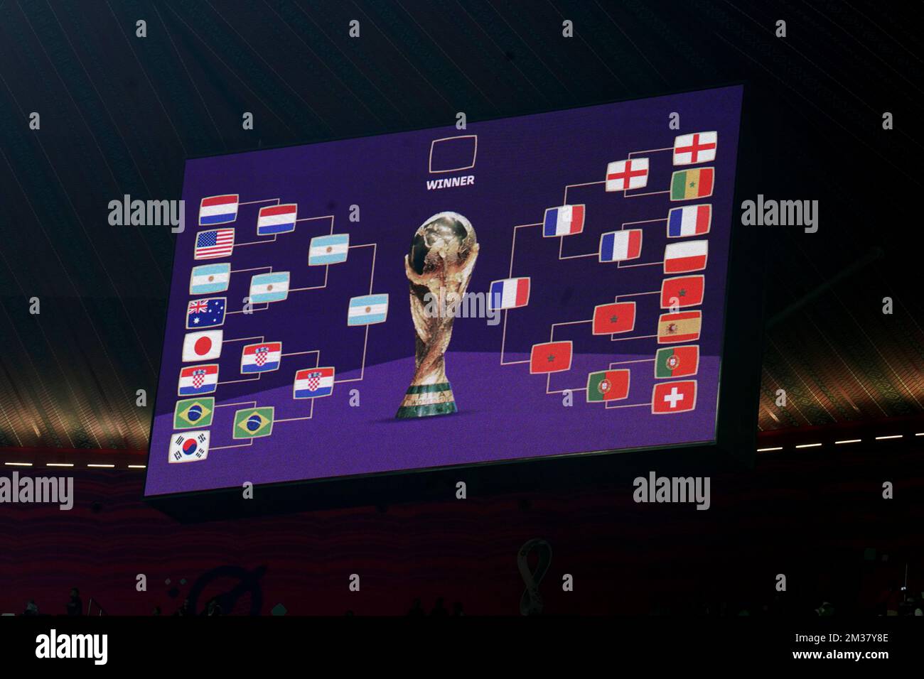 The giant screen displays reigning champions France will play Argentina ...