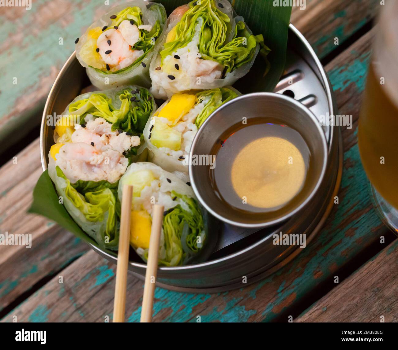 Ceviche rolls from white fish with rice paper in vietnamese style Stock ...