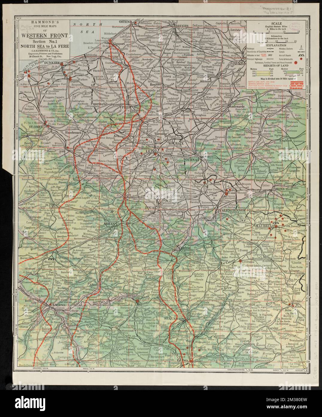 Hammond's five mile maps of western front , World War, 1914-1918 ...
