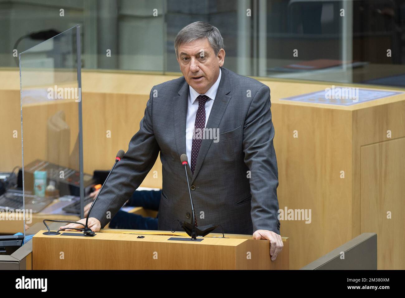 Flemish Minister President Jan Jambon pictured during a plenary session of the Flemish ...