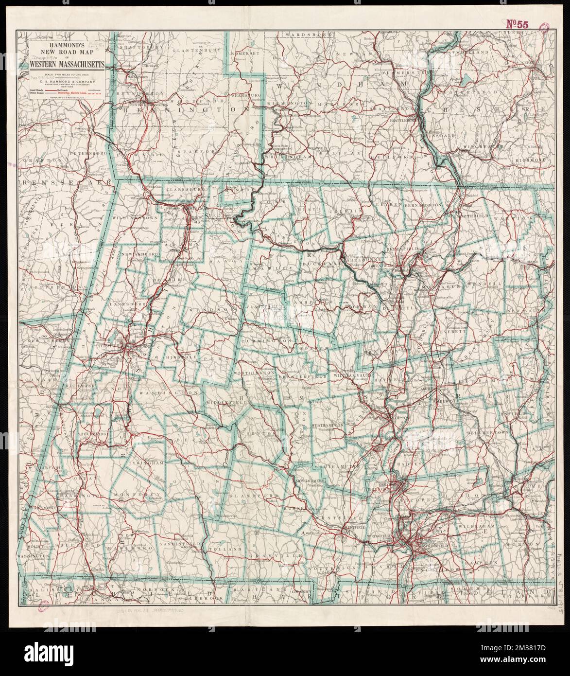 Hammond's new road map of western Massachusetts , Roads, Massachusetts ...
