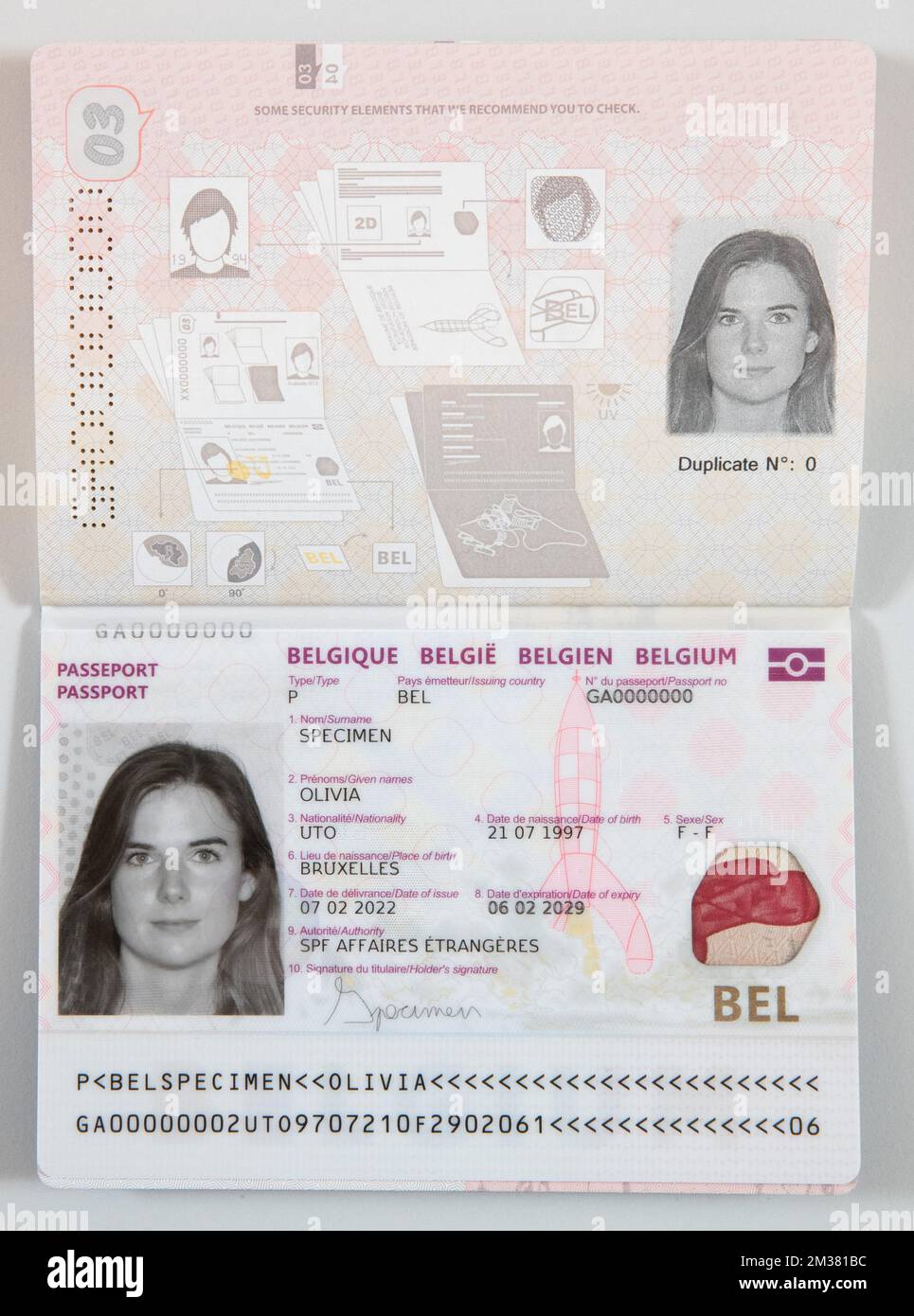 Illustration shows the first pages with personal information and a pass ...