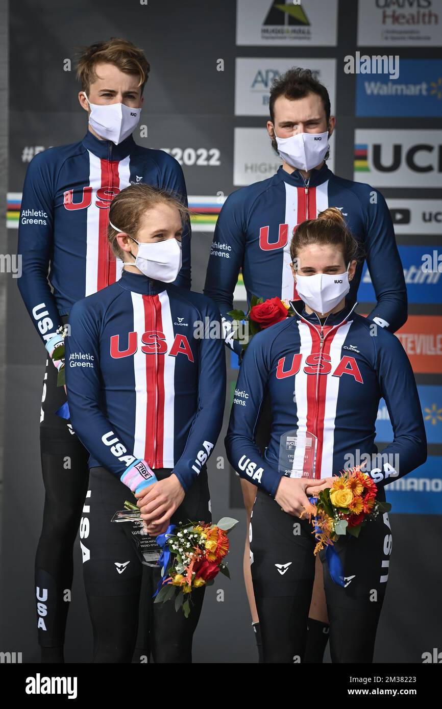Us team , winner of the silver medal pictured on the podium of the ...