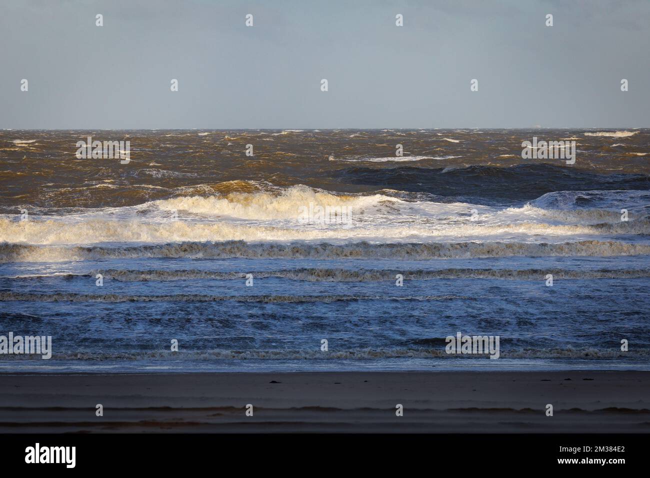Illustration picture shows high waves on the beach, caused by heavy ...