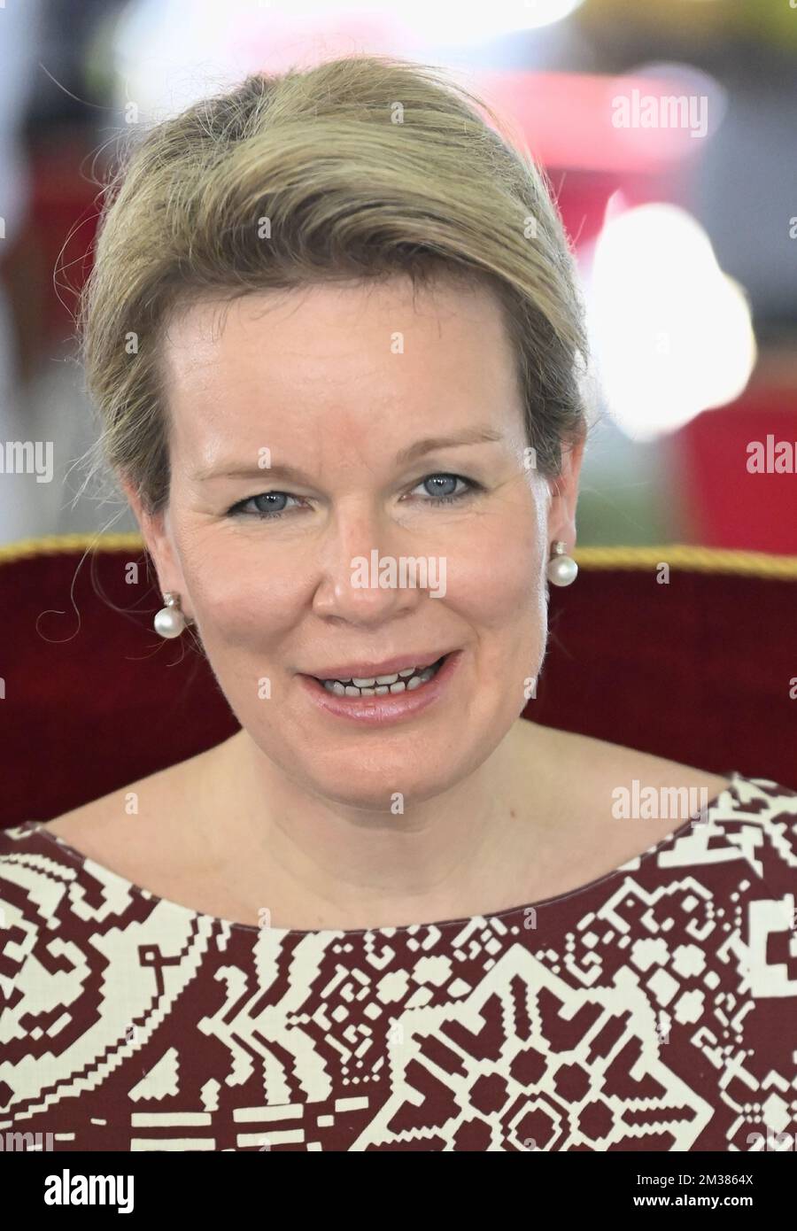 Queen Mathilde of Belgium pictured during a traditional Omani Lunch at 'Rock Garden' in Duqm ...