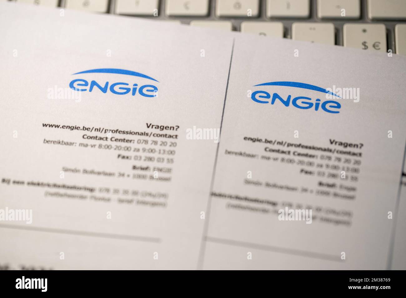 Illustration picture shows Engie electricity bills lying on a computer ...