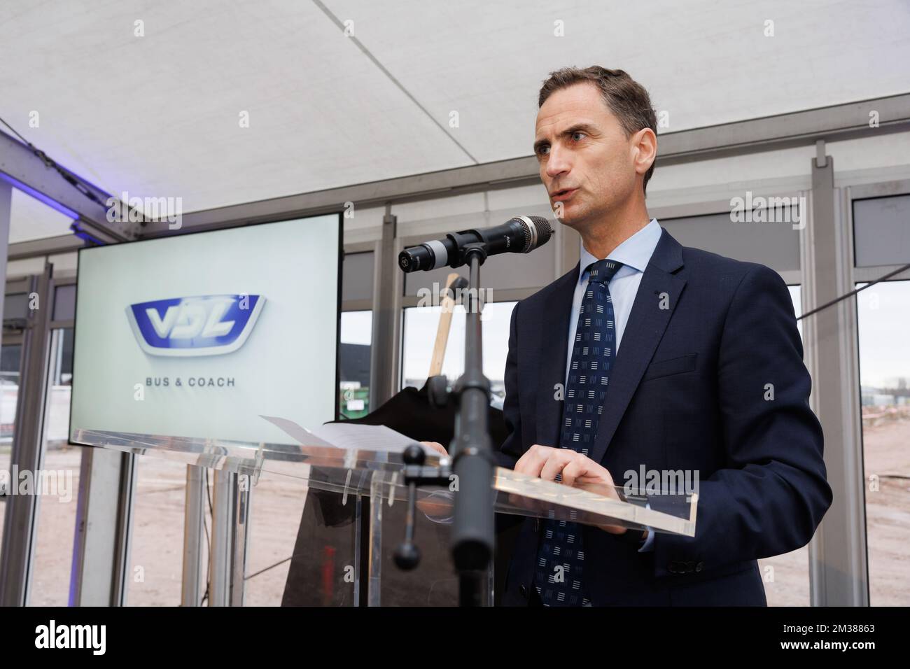 VDL's Managing Director Peter Wouters delivers a speech at a first ...