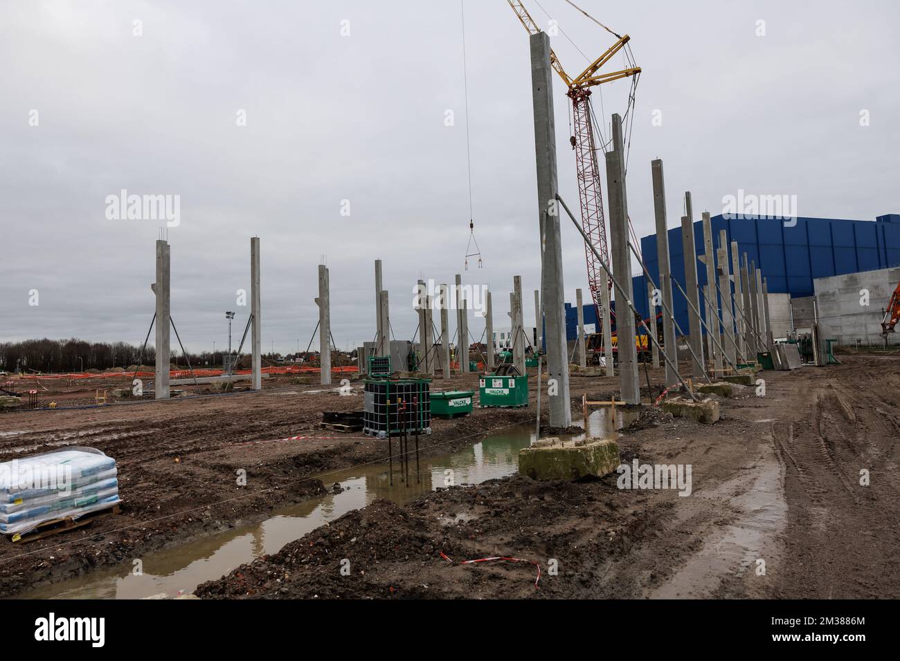 Illustration picture shows a first stone ceremony for the construction ...