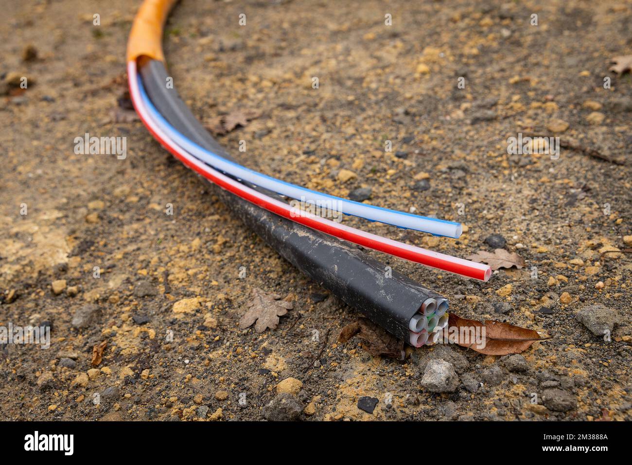 Illustration picture shows the installation of optical fiber in a ...