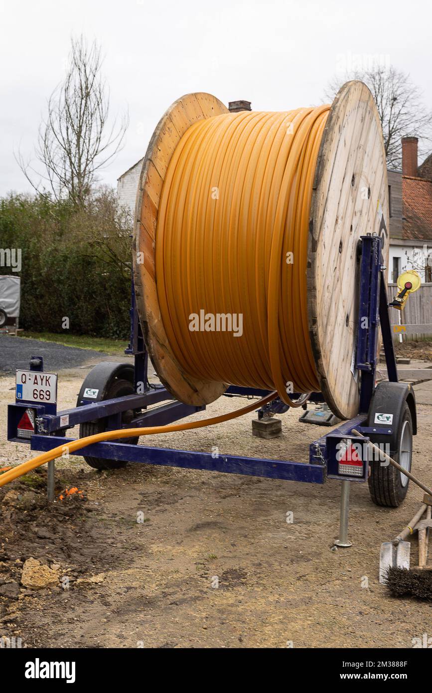 Illustration picture shows the installation of optical fiber in a ...