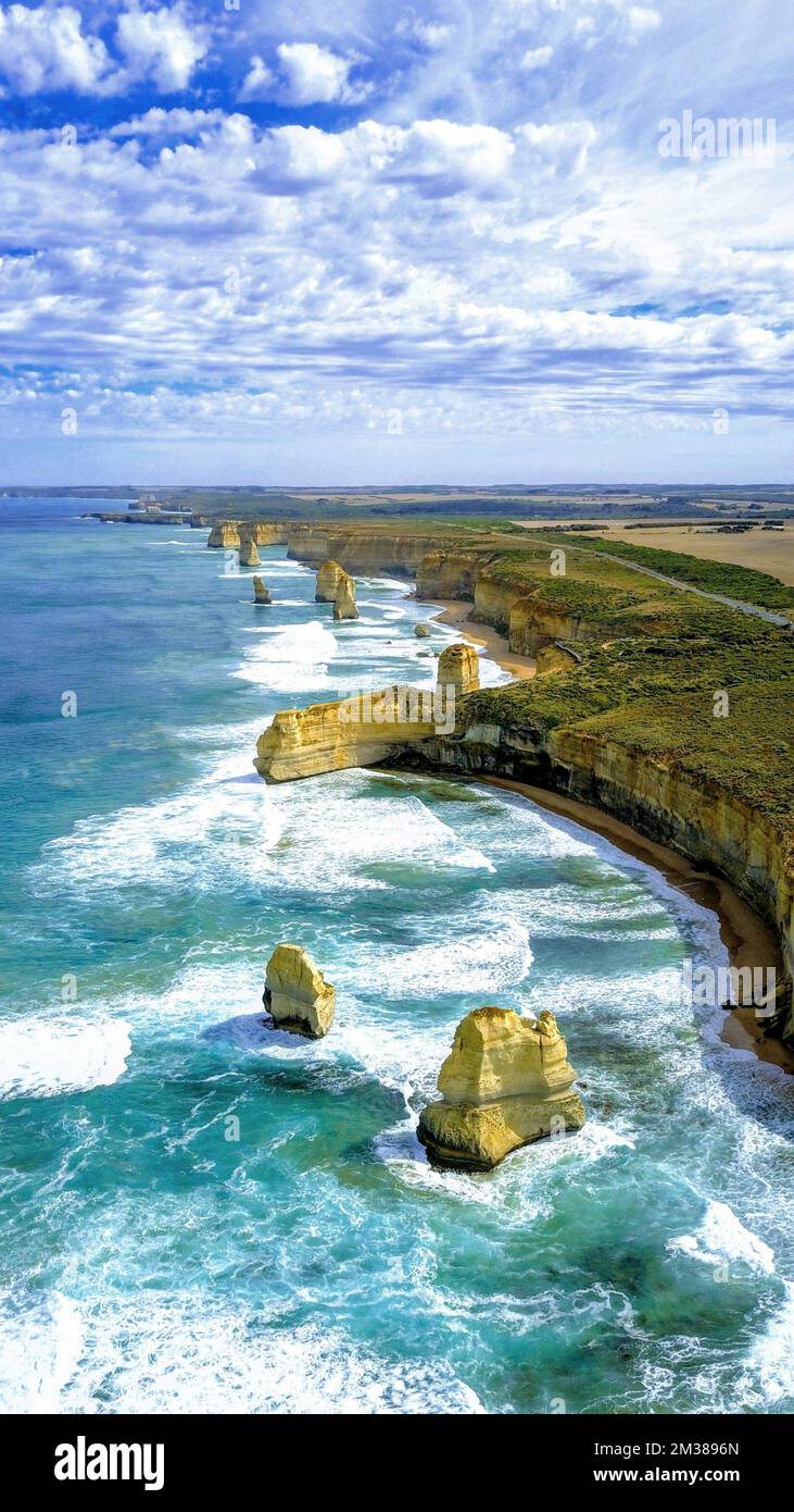 Beautiful aerial view of Twelve Apostles along the Victoria Coast ...
