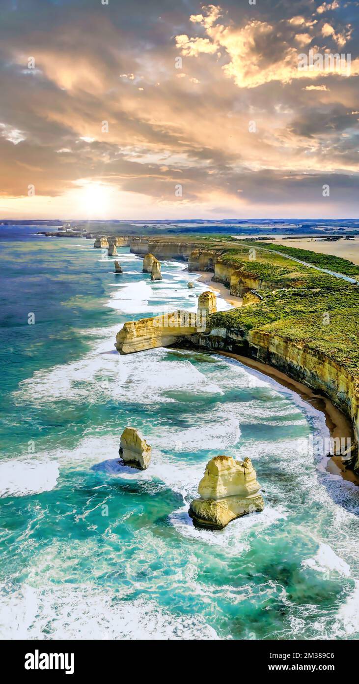 Beautiful aerial view of Twelve Apostles along the Victoria Coast ...