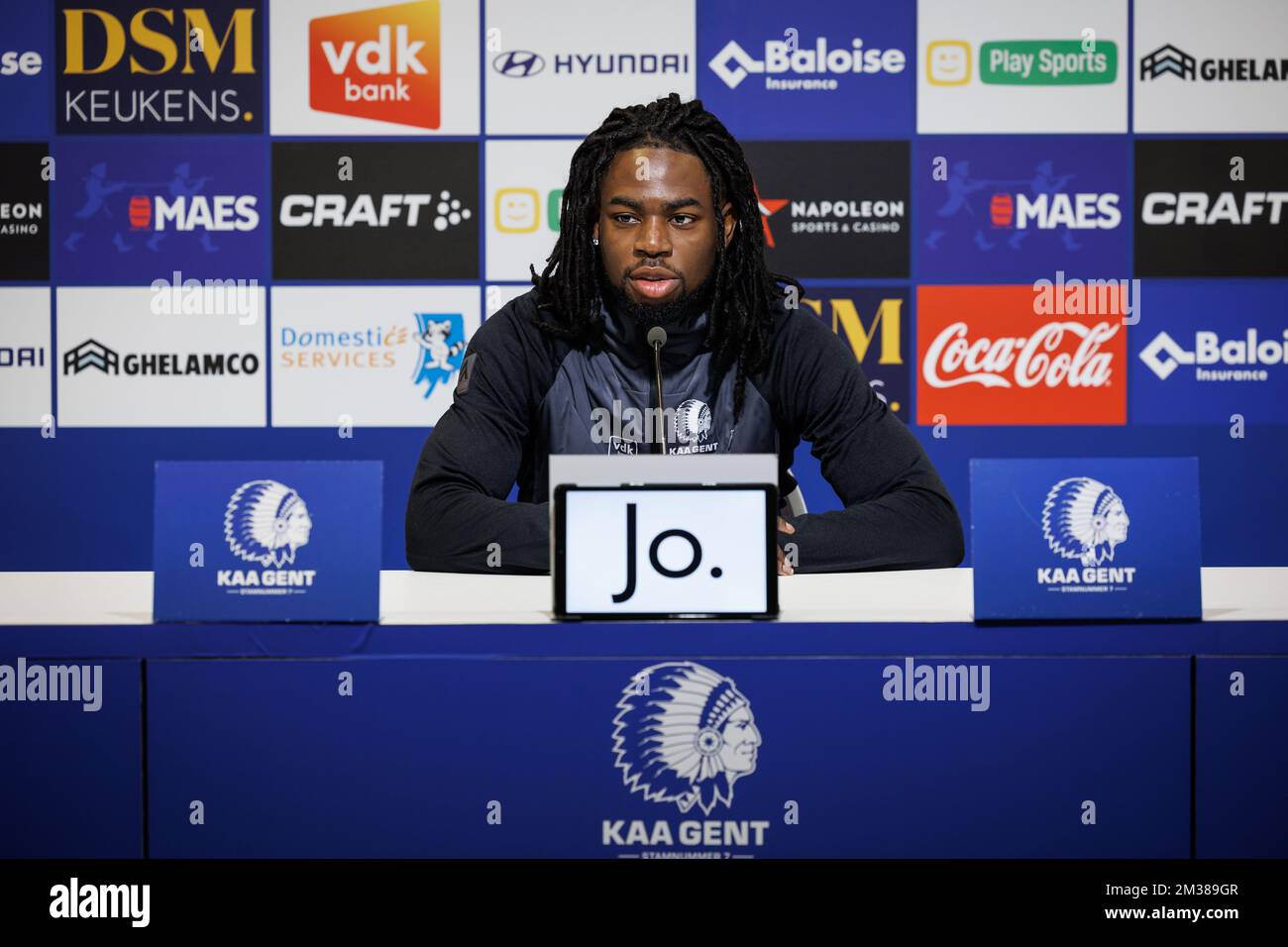Gent's Jordan Torunarigha pictured during the weekly press conference ...
