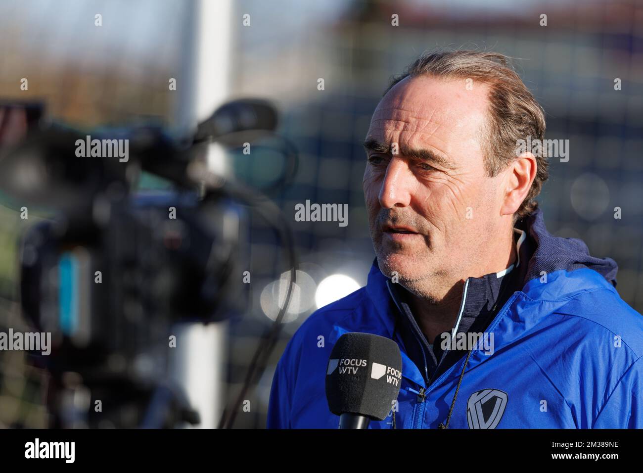 Oostende's new head coach Yves Vanderhaeghe talks to the press after a ...
