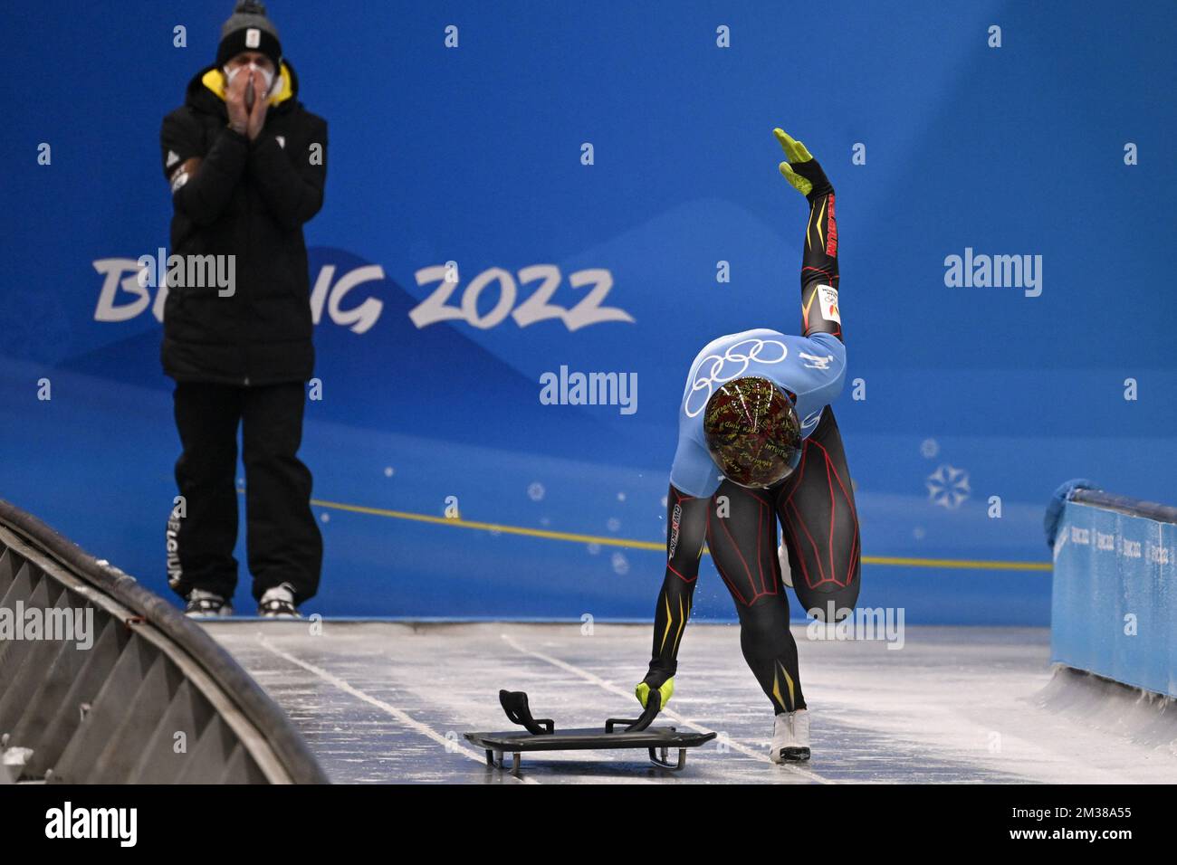Skeleton coach Raphael Maier and Belgian skeleton athlete Kim Meylemans ...