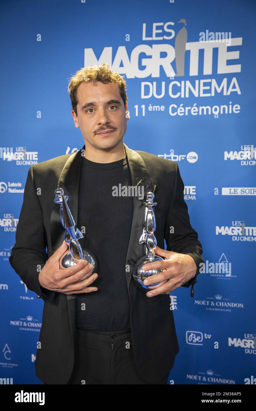 Actor Jean Le Peltier poses after winning the Magritte for best actor ...