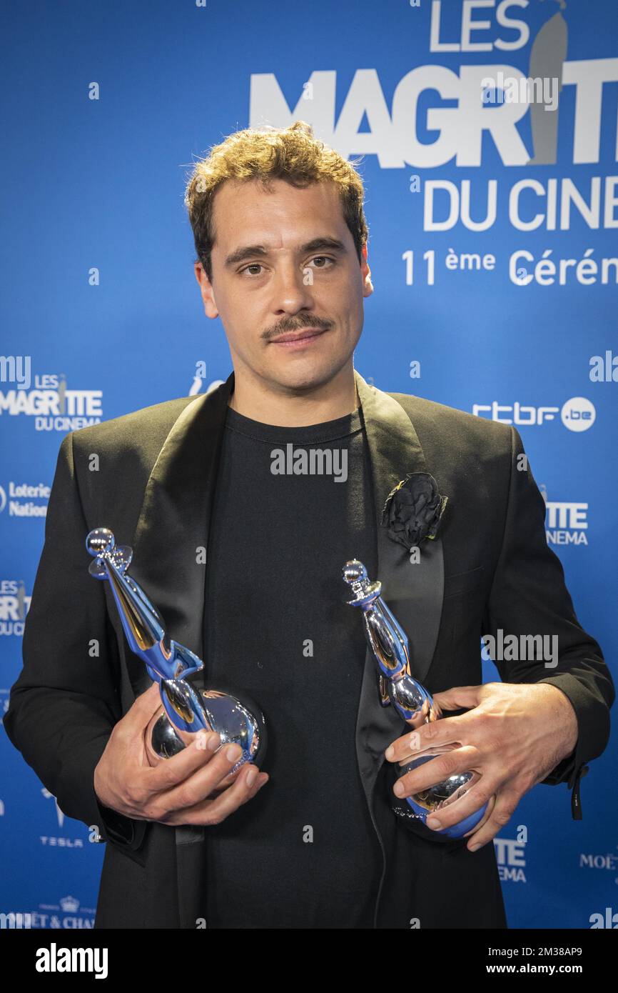 Actor Jean Le Peltier poses after winning the Magritte for best actor ...