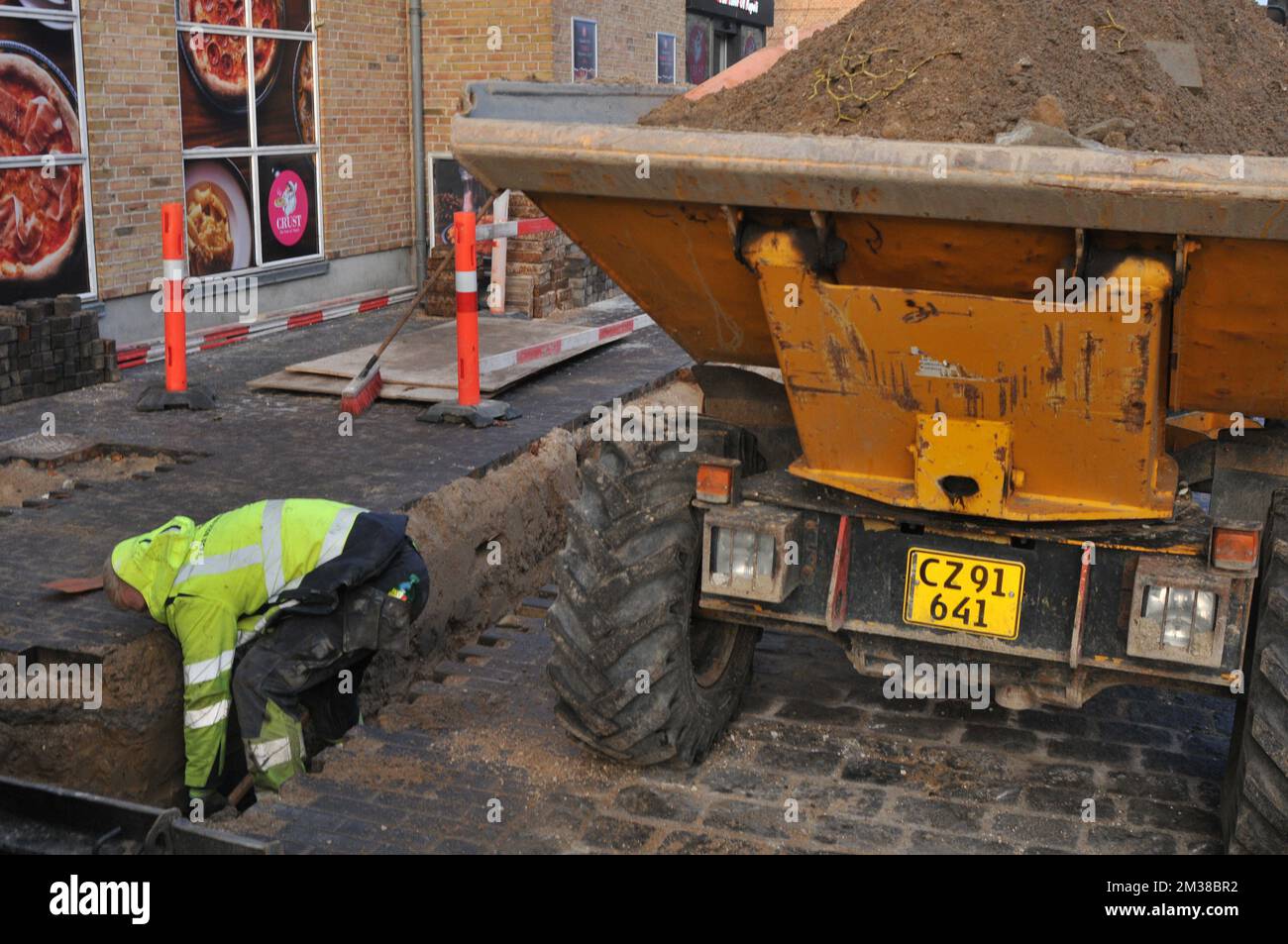 Copenhagen/Denmark/14 December 2022/Warning to pedestrain road work in ...