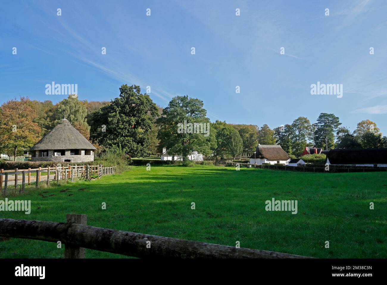 Saint Fagans museum, general view with green paddock and 17th century ...