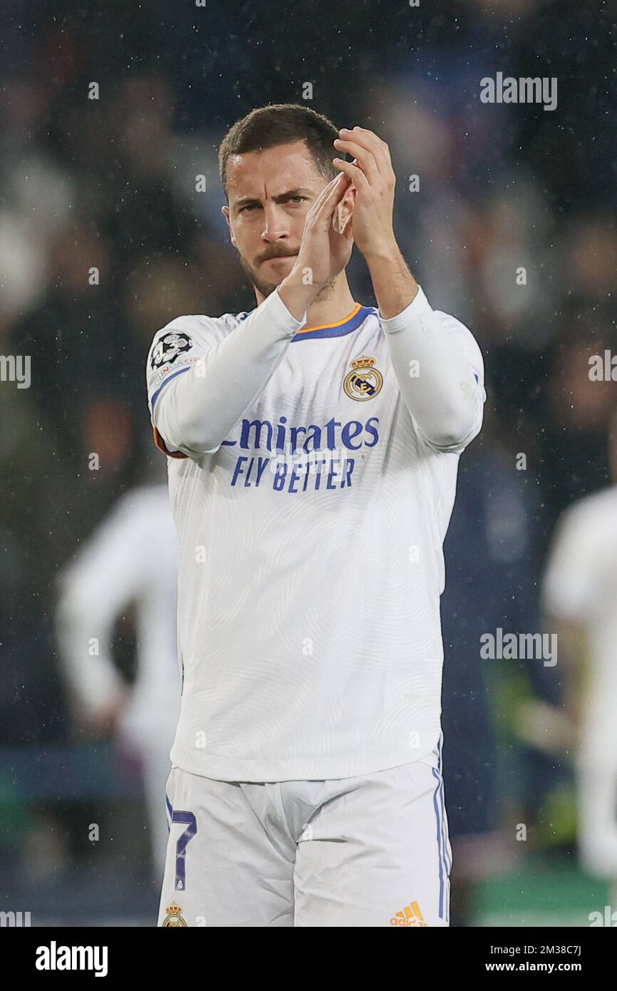 Real's Eden Hazard pictured after a soccer game between French club ...