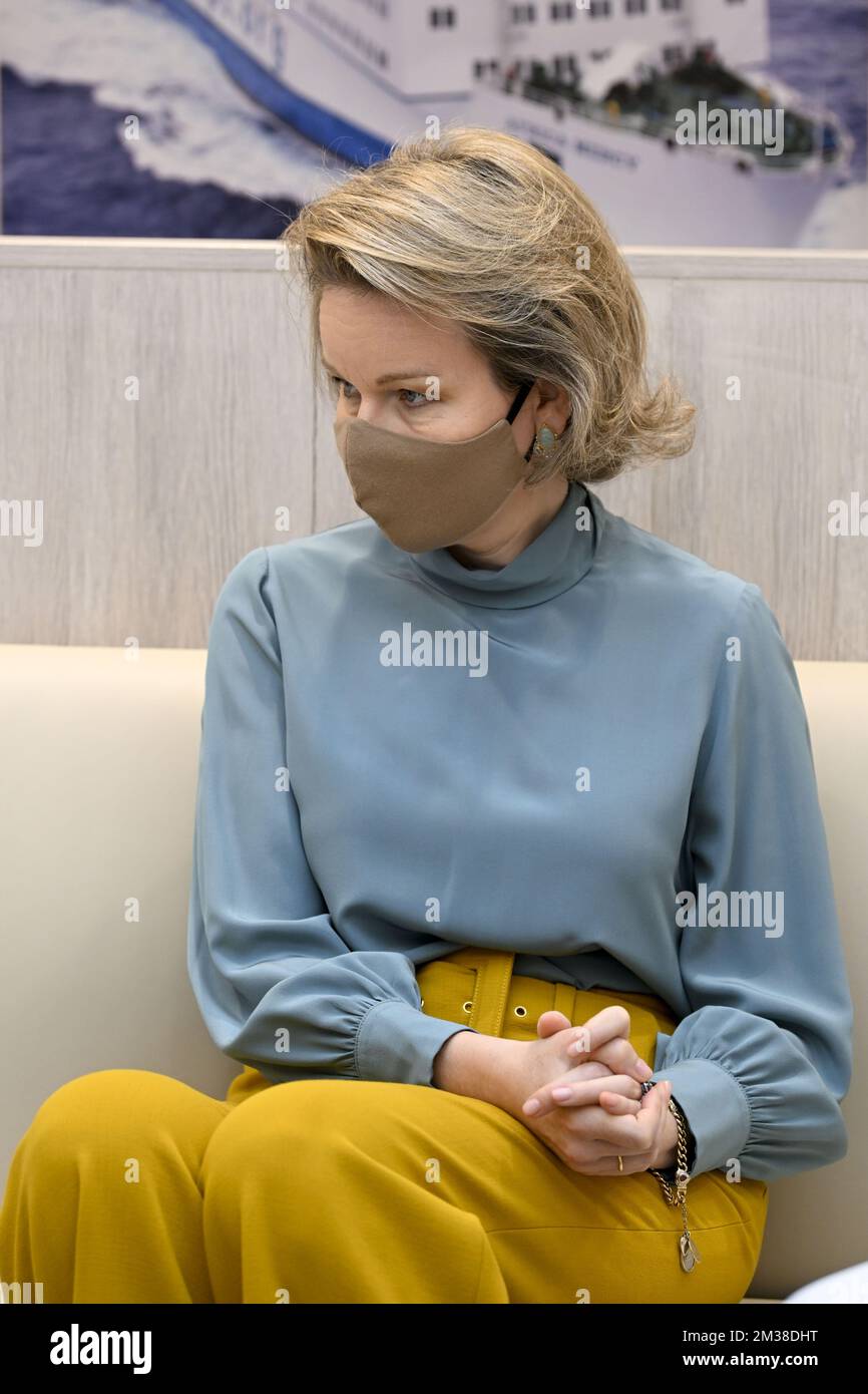 Queen Mathilde of Belgium pictured during a royal visit to the hospital ...