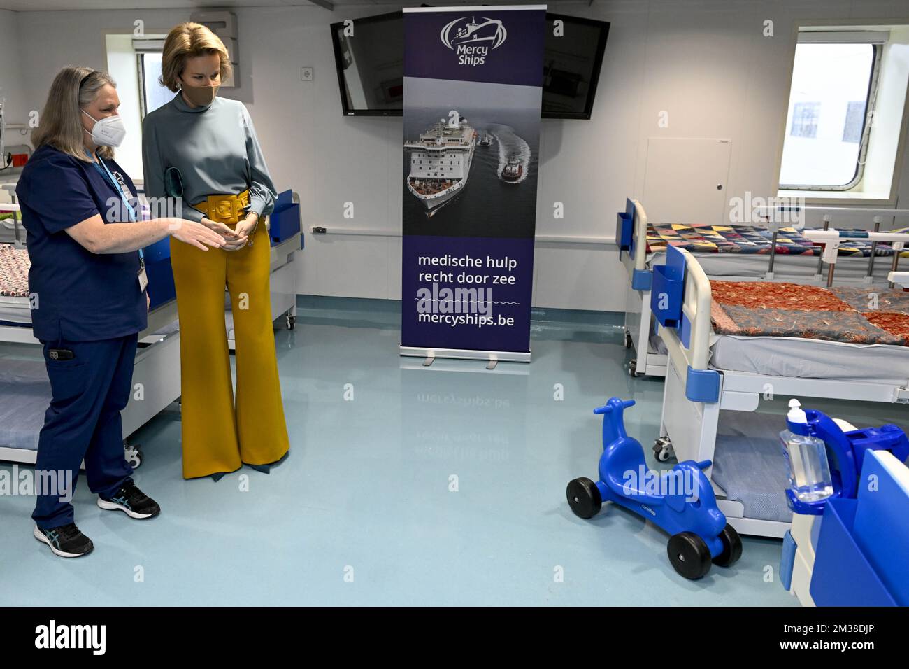 Queen Mathilde of Belgium pictured during a royal visit to the hospital ...