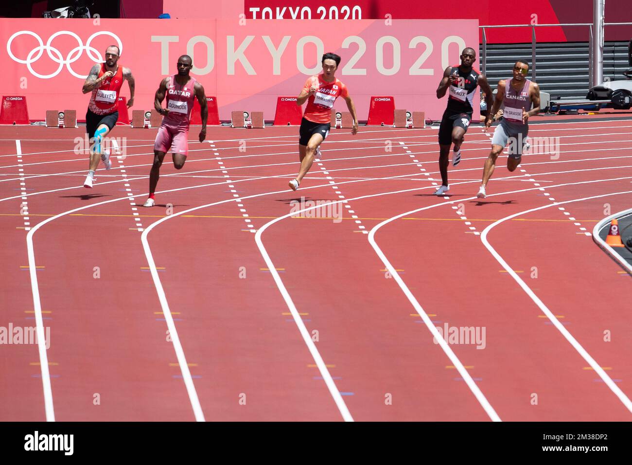 August 03, 2021: Ramil Guliyev, of Turkey, Femi Ogunode, of Qatar, Jun ...