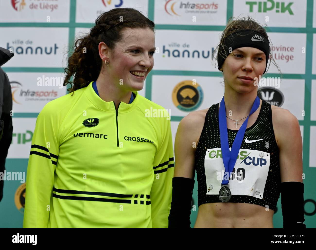 Belgian Lisa Rooms and Russian Anna Tropina pictured on the podium ...