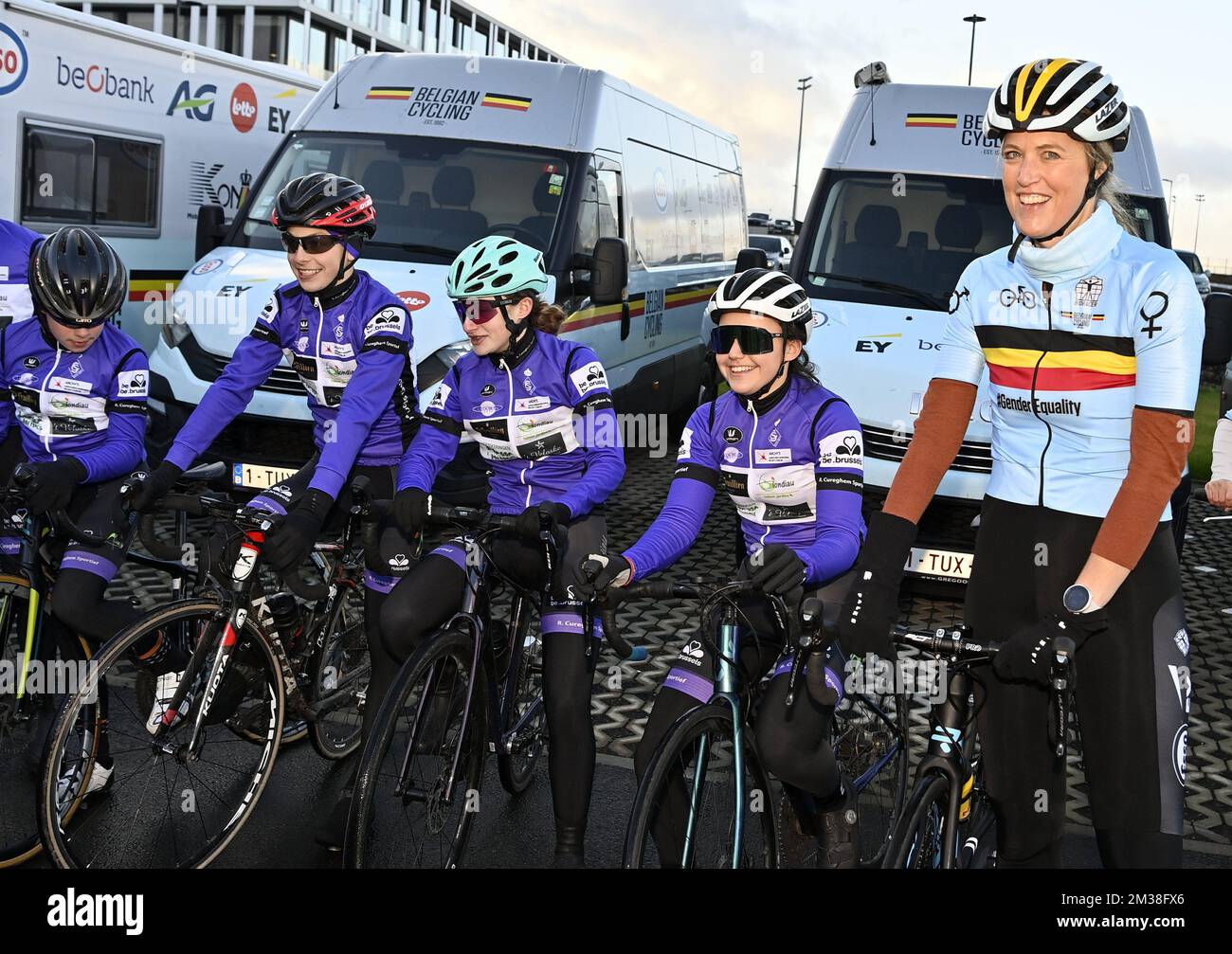 Minister of Interior Annelies Verlinden pictured in action when cycling ...
