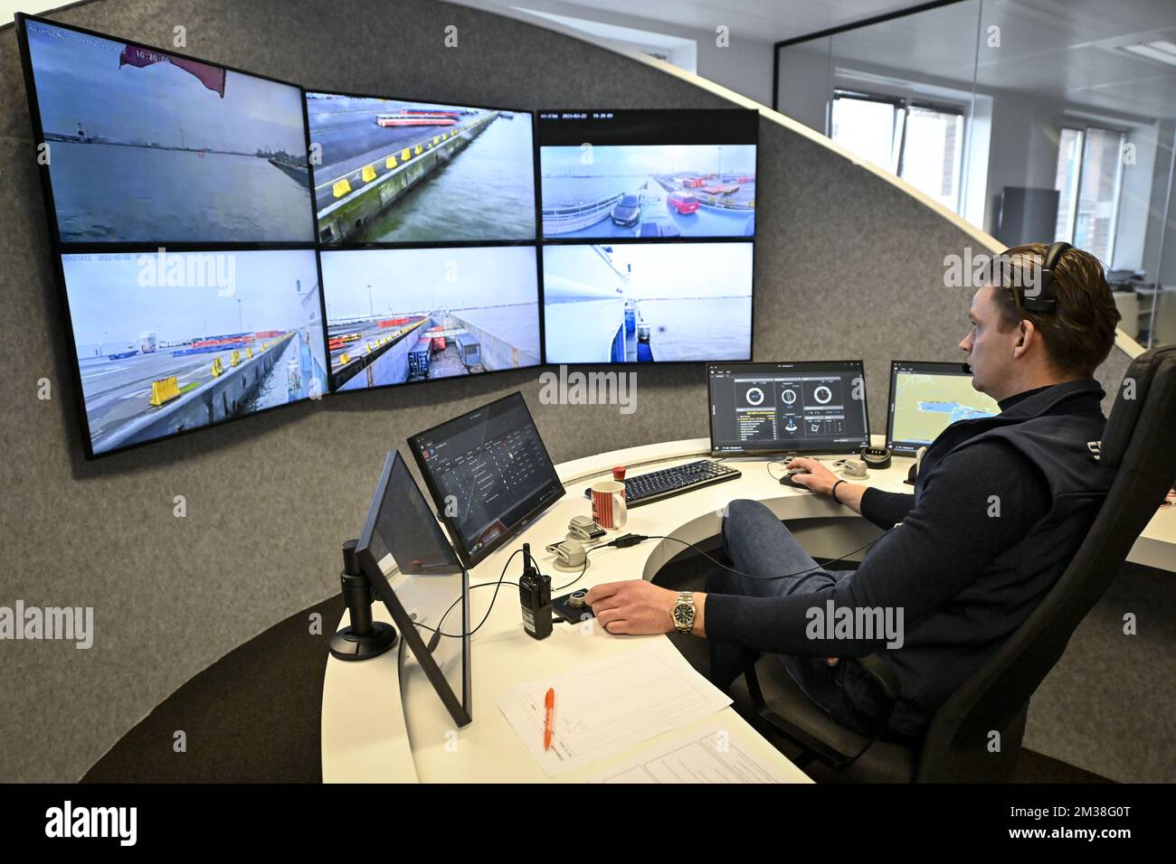 Illustration picture shows a captain operating a semi autonomic ship ...