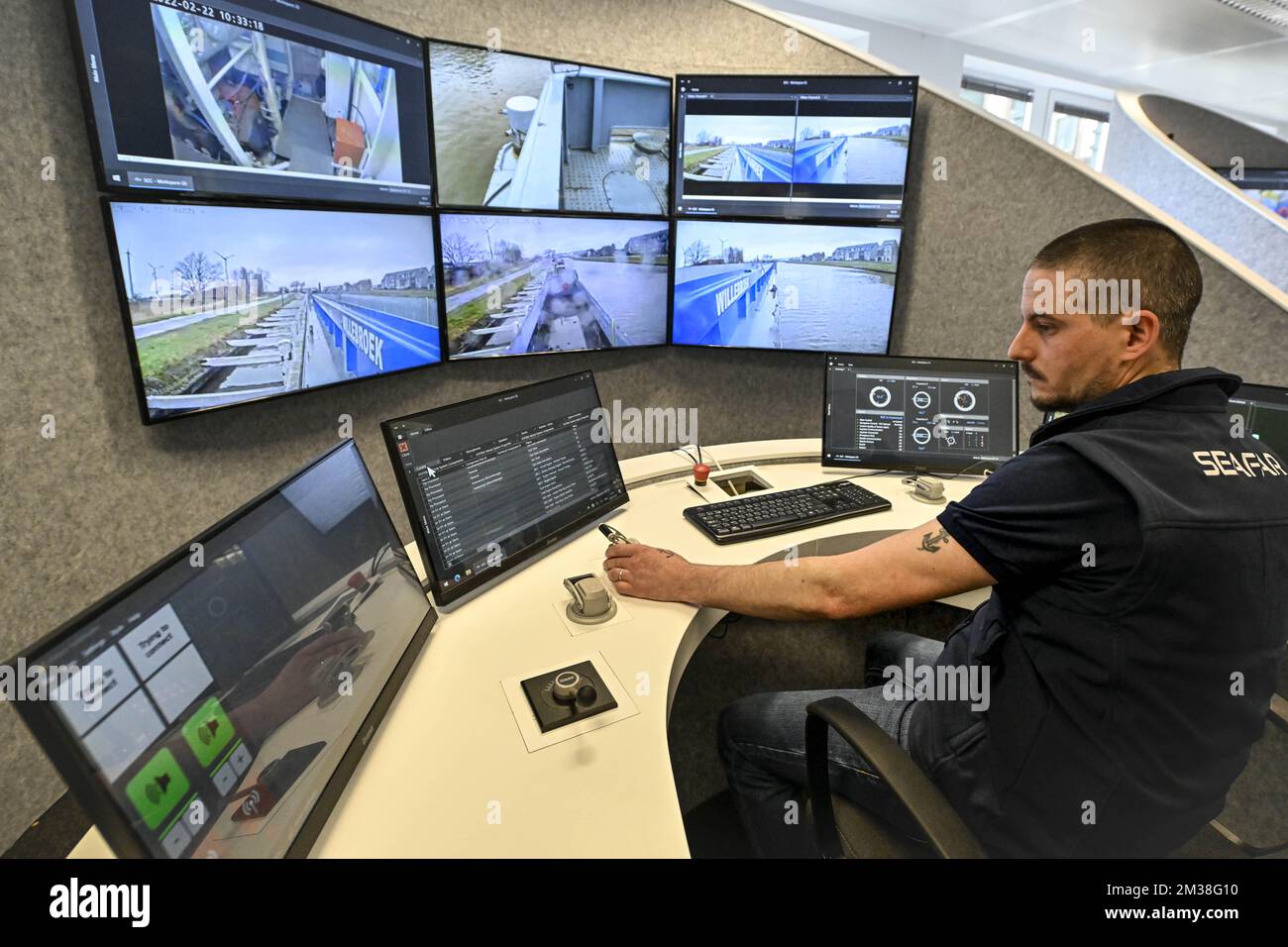 Illustration picture shows a captain operating a semi autonomic ship ...