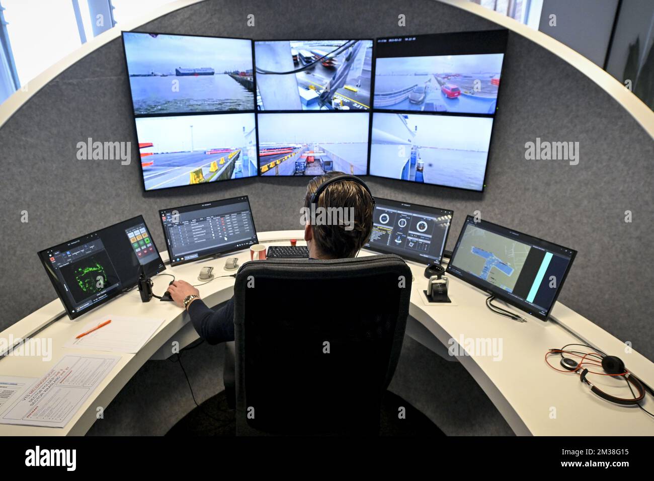 Illustration picture shows a captain operating a semi autonomic ship ...
