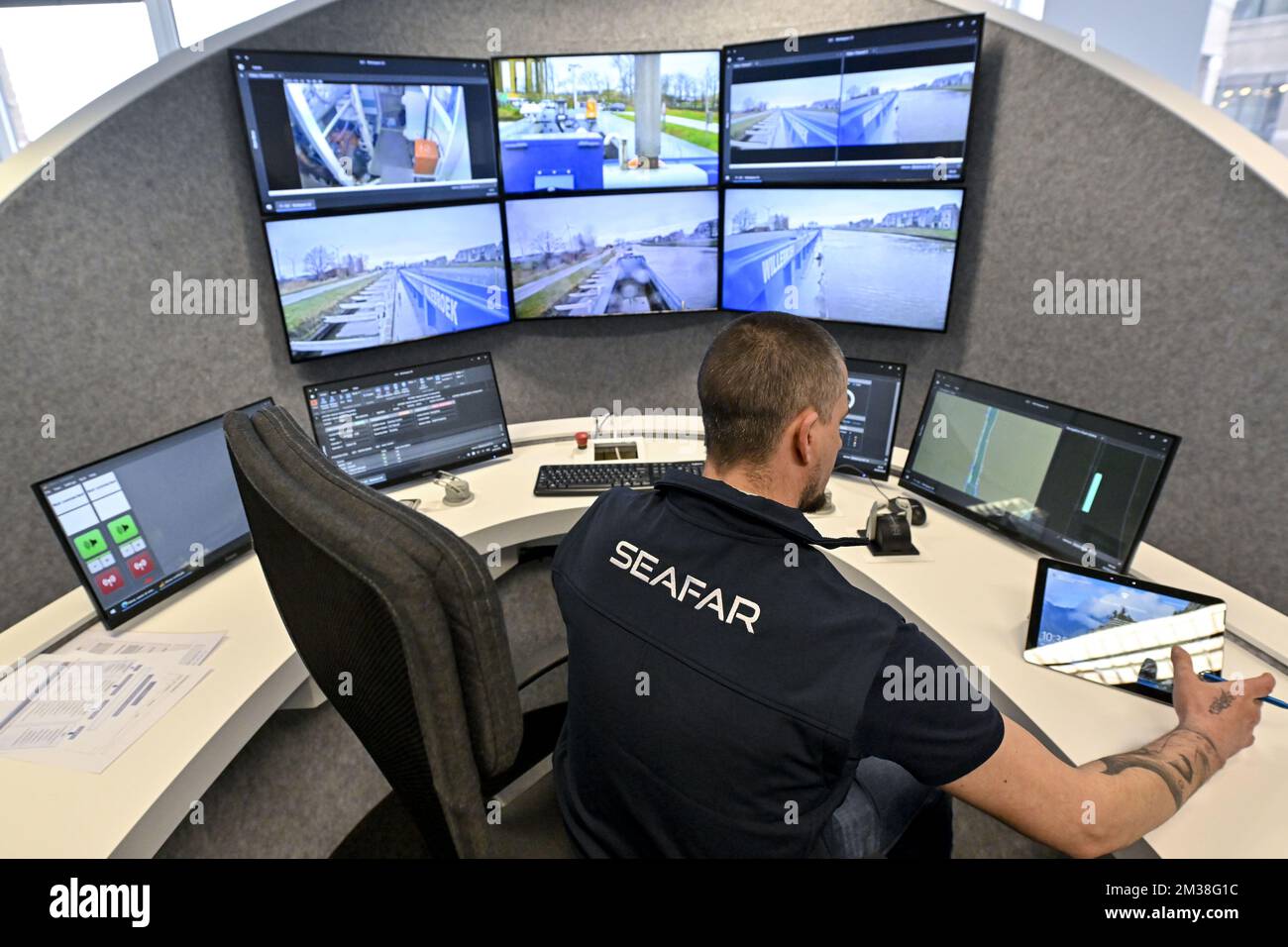 Illustration picture shows a captain operating a semi autonomic ship ...