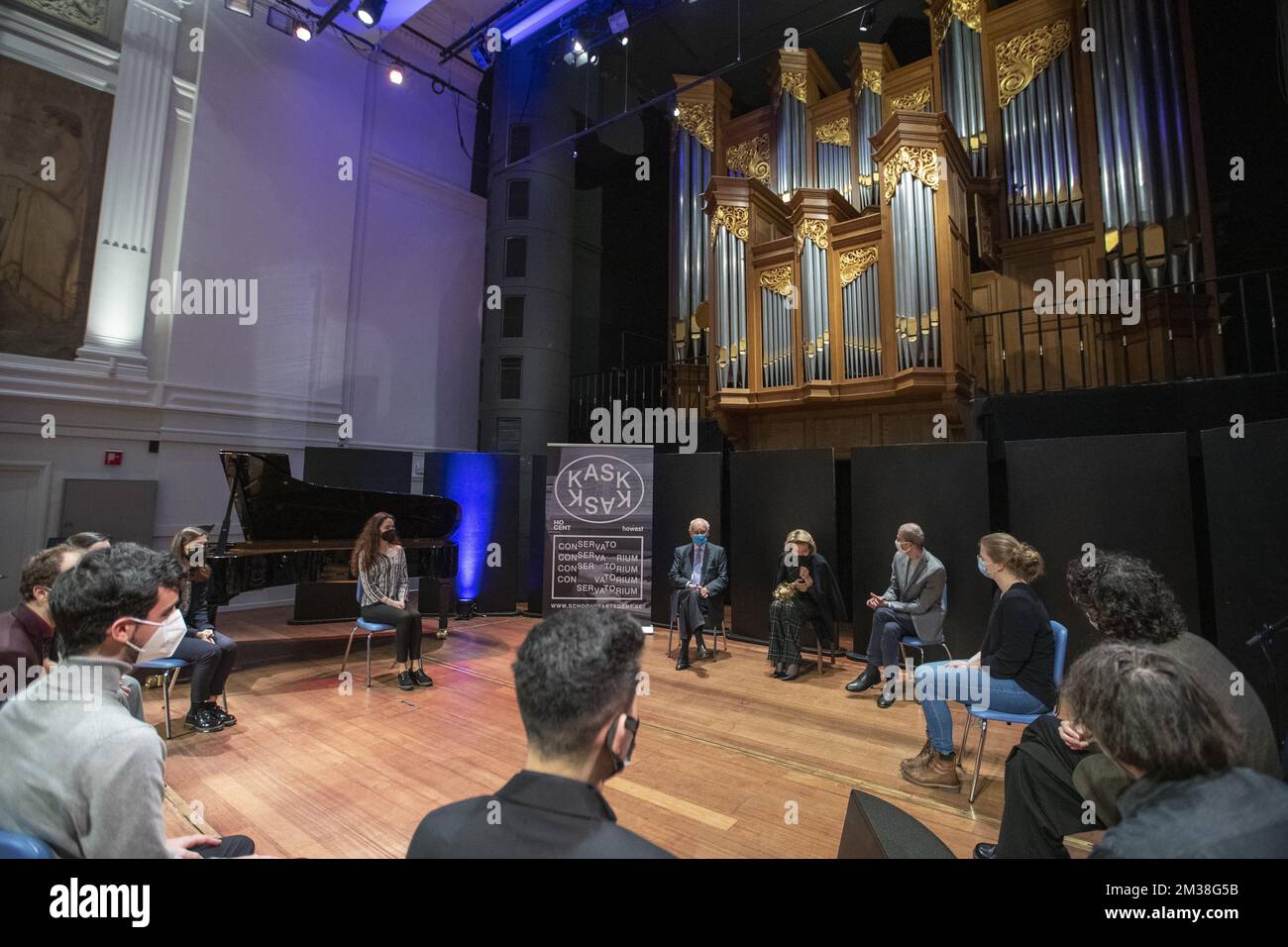 Queen Mathilde of Belgium (C) pictured during a visit to the 'KASK & Conservatorium' music ...