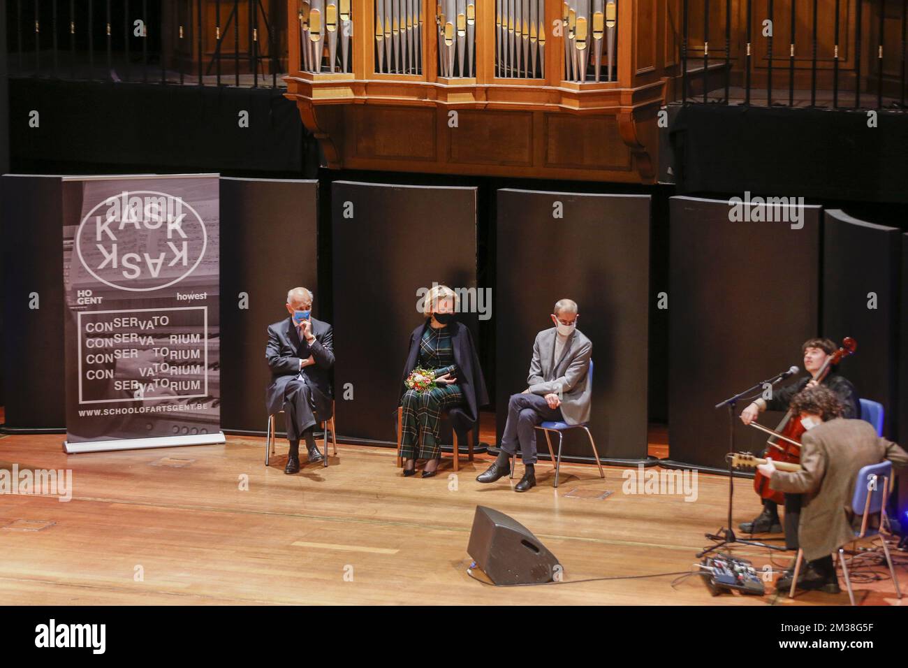 Queen Mathilde of Belgium (2L) pictured during a visit to the 'KASK & Conservatorium' music ...