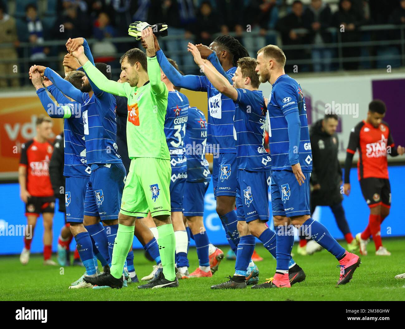 Gent's players celebrates after winning a soccer match between KAA Gent ...