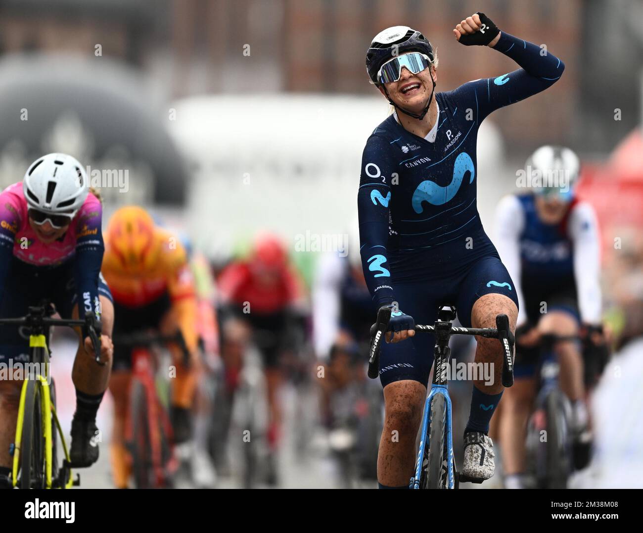 Danish Emma Norsgaard of Movistar Team celebrates after winning the ...