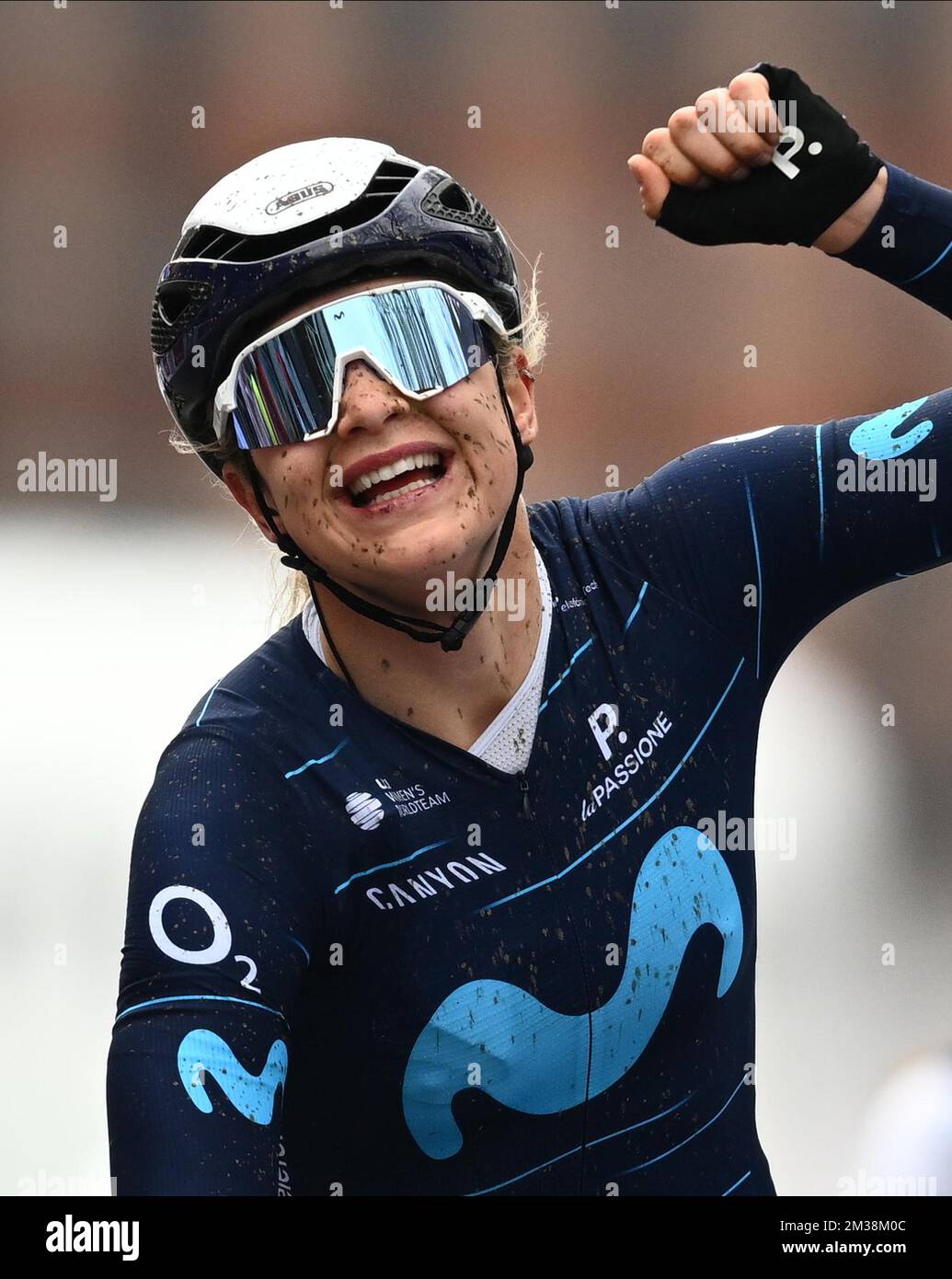 Danish Emma Norsgaard of Movistar Team celebrates after winning the ...