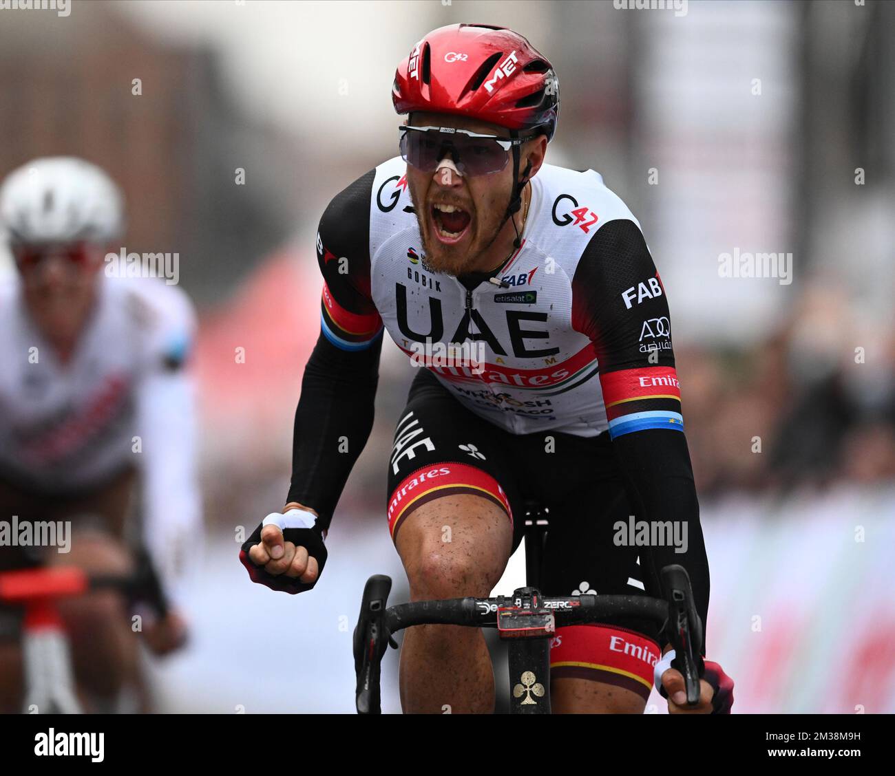 Italian Matteo Trentin of UAE Team Emirates celebrates after winning ...