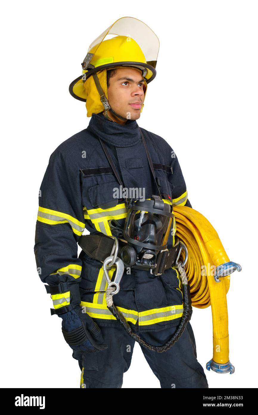 Firefighter looking away fire Cut Out Stock Images & Pictures - Alamy