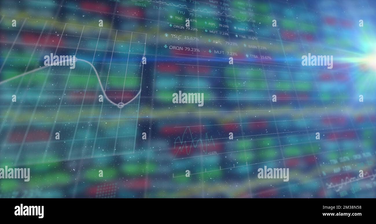 Image of digital grid pattern with line graph and trading board against ...