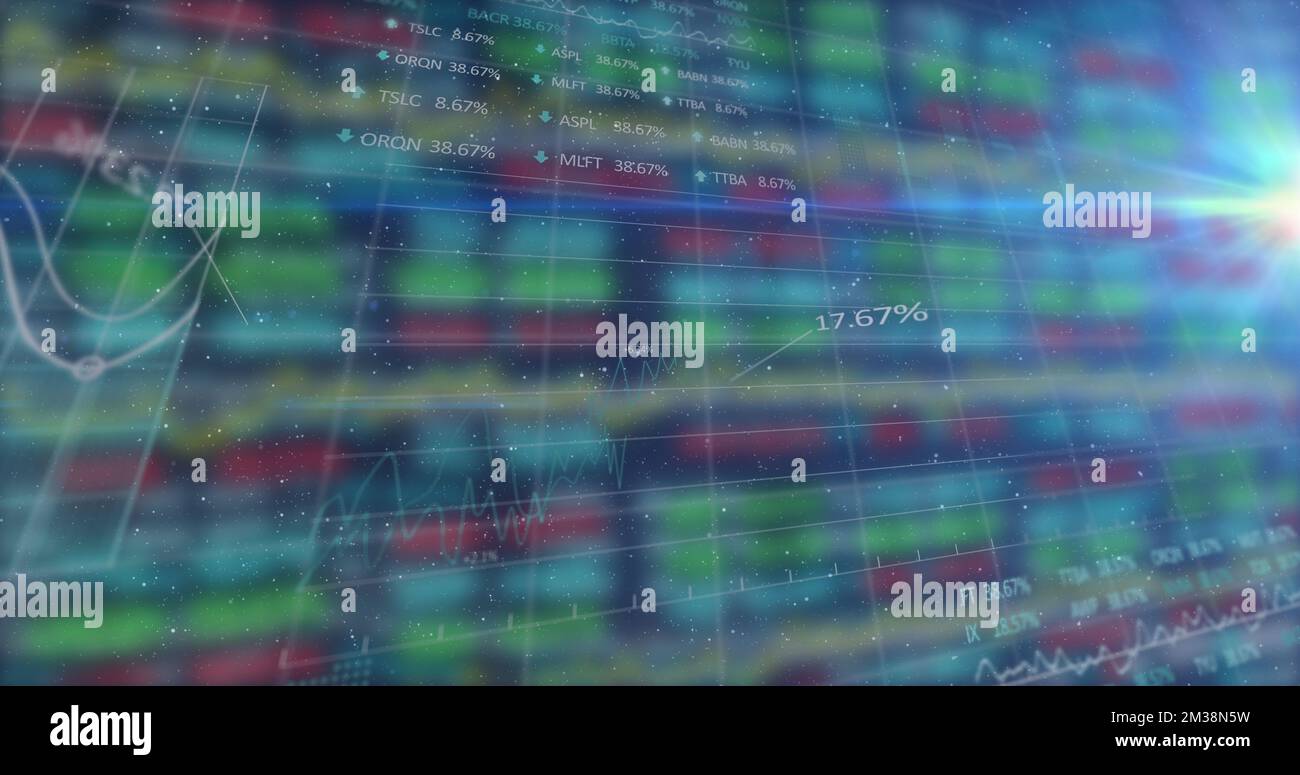 Image of digital grid pattern with line graph and trading board against ...