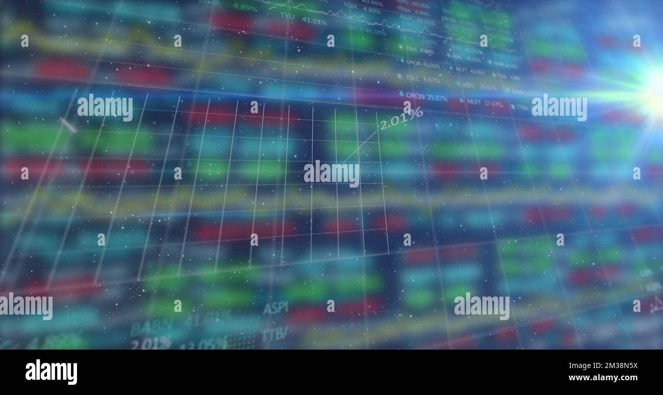 Image of digital grid pattern with line graph and trading board against ...