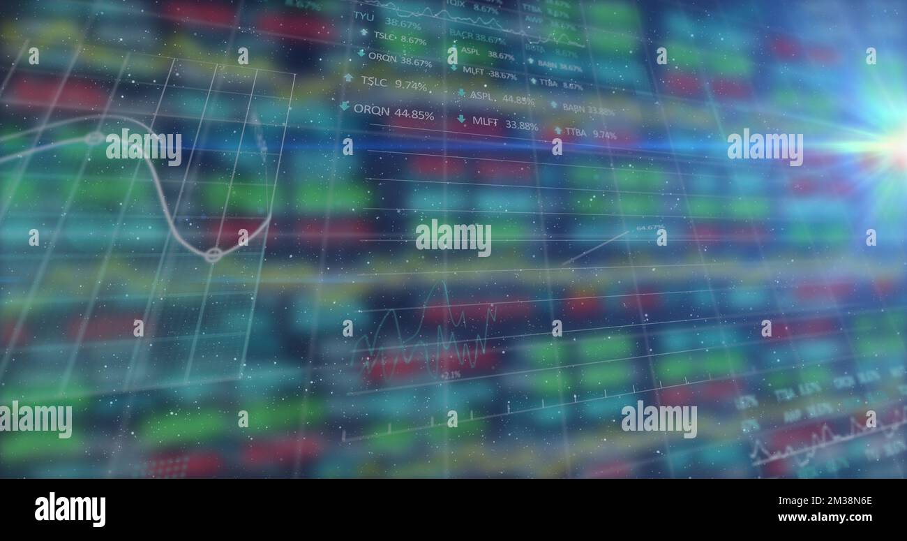 Image of digital grid pattern with line graph and trading board against ...