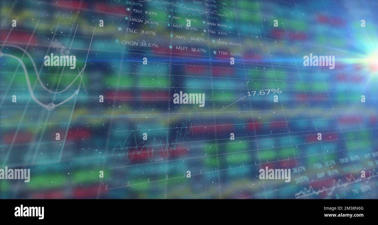 Image of digital grid pattern with line graph and trading board against ...