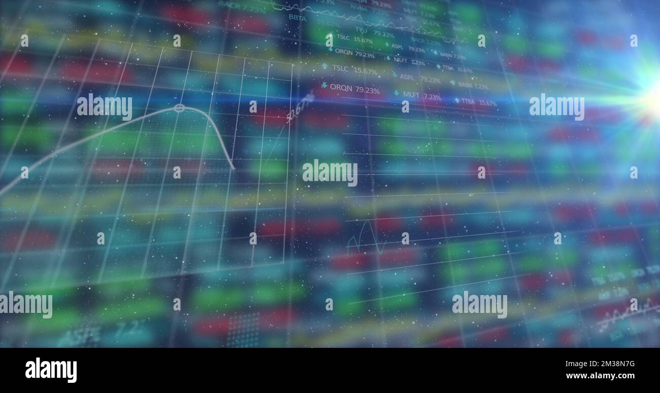 Image of digital grid pattern with line graph and trading board against ...