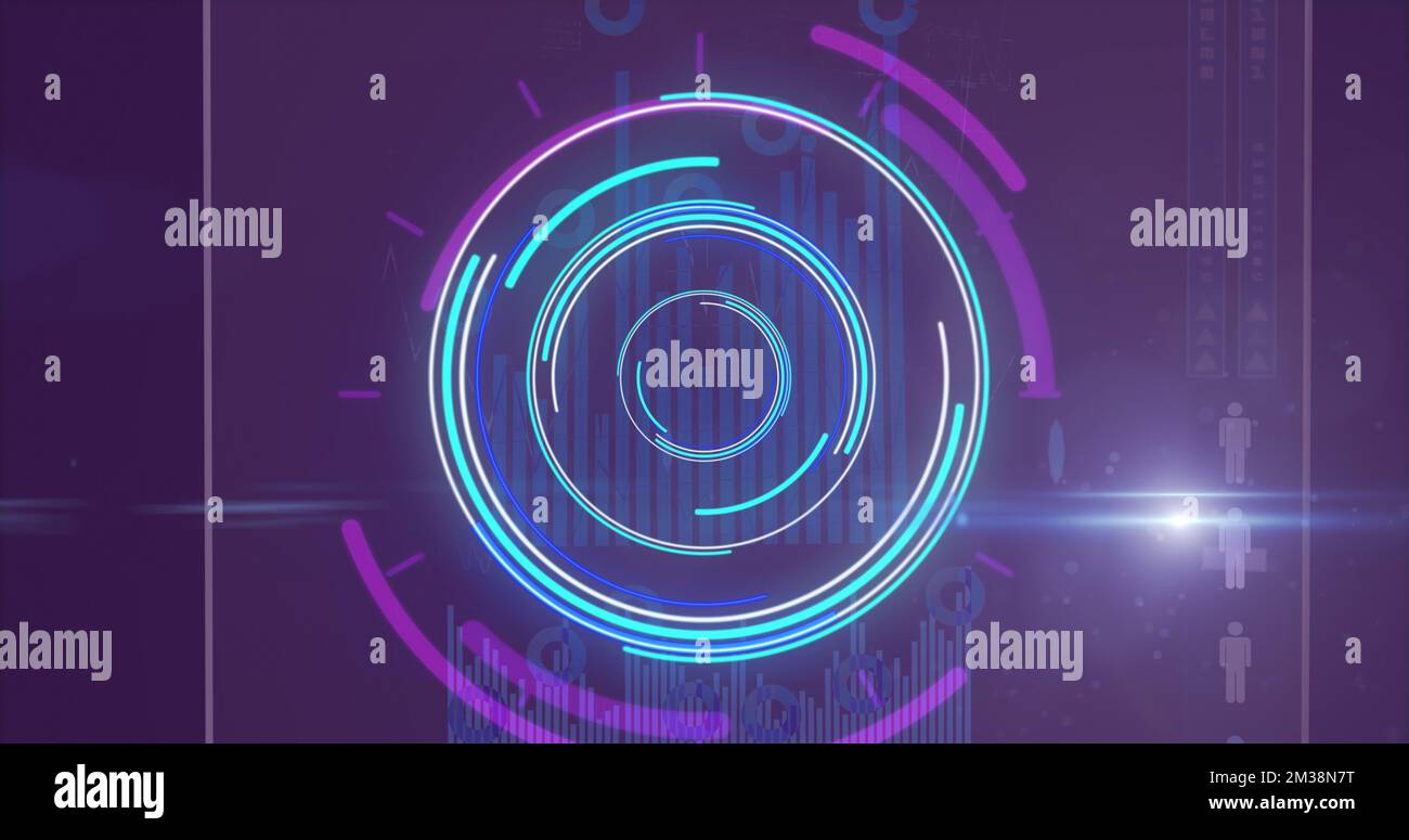Image of processing circle and moving light on scientific graph. global ...