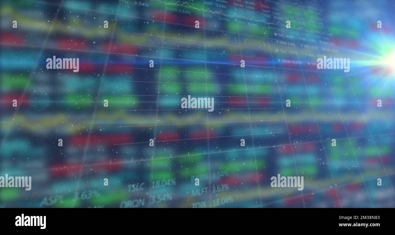 Image of digital grid pattern with line graph and trading board against ...